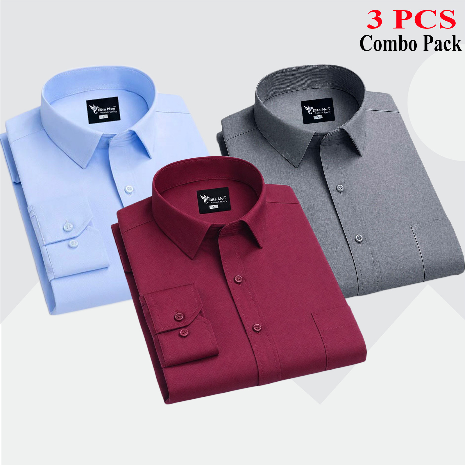 3 Pes Combo Premium Quality Formal Shirt - Sky Blue , Ash & Merun. || 1333