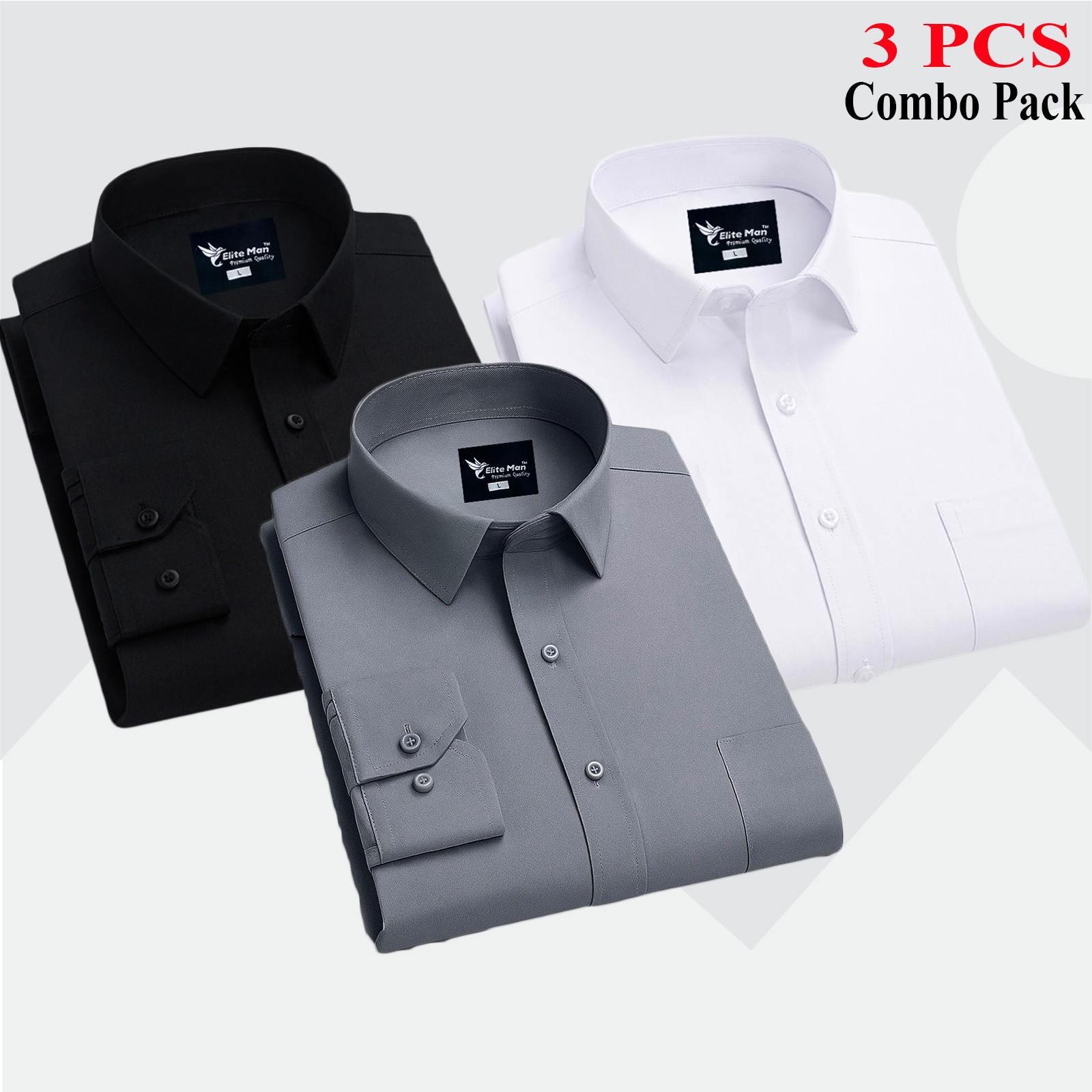 3 Pes Combo Premium Quality Formal Shirt - Black, Ash & White. || 1508